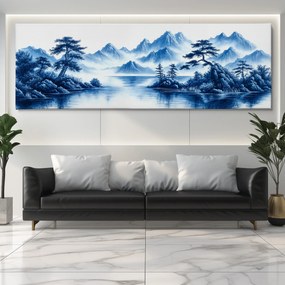 Obraz na plátně - Mlhavé vrcholky u Blue Lake FeelHappy.cz Velikost obrazu (šířka x výška): 300 x 100 cm