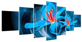 Moderní modrý obraz květů (210x100 cm)