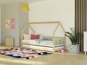 Benlemi Dětská postel domeček FENCE 2v1 ze dřeva se zábranou a přistýlkou Zvolte barvu: Cihlová, Zvolte rozměr: 90x160 cm, Zvolte zábranu: S otevřeným vstupem