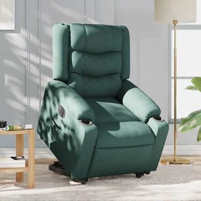 Elektrické zvedací polohovací křeslo tmavě zelené textil 3310278