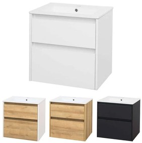 Mereo, Opto, koupelnová skříňka s keramickým umyvadlem 61 cm, bílá, dub, bílá/dub, černá, CN910