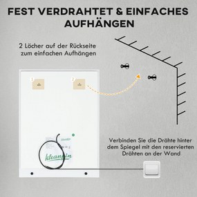 kleankin koupelnové zrcadlo s osvětlením, nástěnné zrcadlo se 3 barvami světla, IP44, osvětlené zrcadlo s dotykovým spínačem, paměťová funkce, koupel…