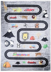 Dětský koberec s motivem silnice, auta a zvířátka Šířka: 120 cm | Délka: 170 cm