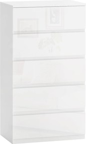 HOMCOM 5-zásuvkový komoda Moderní komoda se systémem proti převrhnutí pro obývací pokoj a chodbu 55x33x100 cm lesklá bílá