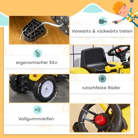 HOMCOM Sedací bagr s úložným prostorem, jezdící bagr s lopatou, šlapací traktor, smykem řízený bagr na písek, dětský bagr, smykem řízený bagr, bagr s…