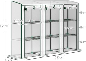 Outsunny 3patrový PVC skleník s ocelovým rámem, 2 rolovací dveře na zip — 215 x 46 x 151 cm, bílý