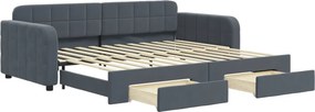 Válenda s přistýlkou a zásuvkami tmavě šedá 90 x 200 cm samet 3196978