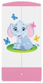 Dětská skříň Babydreams 90 cm slon s motýlky růžová