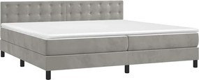 Box spring postel s matrací a LED světle šedá 200x200 cm samet 3134663