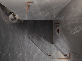 Mexen Lunar, L pětiúhelníkový sprchový kout s pravým sklonem 90 x 100 cm, 8mm čiré sklo, profil měděná matná, 831L-090P-100L-65-00-P