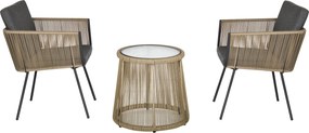 Outdoorová zahradní souprava Outsunny Poly Rattan, nábytek na balkon pro 2 osoby, 3-dílná zahradní souprava se 2 židlemi a stolem, polstry na sezení,