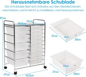 Costway Vozík s 15 stohovatelnými zásuvkami Pojízdný boční vozík na kontejnery