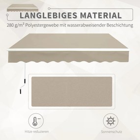Outsunny Kloubová Markýza S Nastavitelným Upínáním 3,95 x 3m S Otočným Kličkou, Balkónová Markýza, Béžová