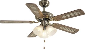 Mosazný stropní ventilátor s dřevěným potiskem a ratanem 105 cm s tahovým spínačem - Mistral Lia