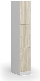Šatní skříňka S1 s úložnými boxy, 3 boxy, 1850 x 300 x 500 mm, cylindrický zámek, laminované dveře, dub přírodní