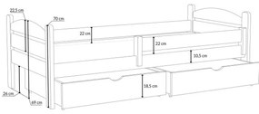 Dětská postel z masivu borovice ELENA se šuplíky - 200x90 cm - BÍLÁ