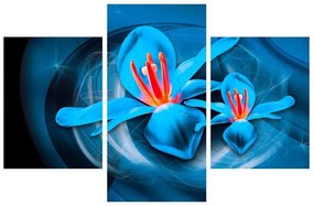 Moderní modrý obraz květů (90x60 cm)