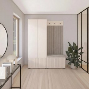 Předsíňová stěna RAYO 1 s čalouněnými panely, 140 cm, kašmír/ krémově bílá