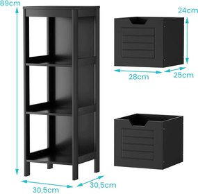 Costway Dřevěná koupelnová komoda se 2 zásuvkami – 30 × 30 × 89 cm, černý