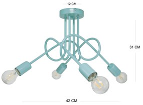 Light for home - Závěsné svítidlo 1001/4PT MONDO, 4xE27/60W,, 4xE27/60W, E27, pastelová tyrkysová