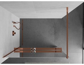 Mexen Kioto+, sprchová zástěna s poličkou a držákem na ručníky 110 x 200 cm, 8mm sklo vzor zrcadlo, profil růžové zlato, 800-110-121-60-50