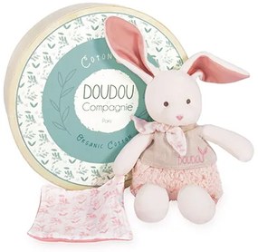 Doudou Dárková sada - Plyšový Ecru králiček s růžovou dečkou z BIO bavlny 22 cm