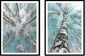 Obraz Plakát V Rámu 53x73cm Diptych Sada 2 obrazů Borovice Stromy Les P2156