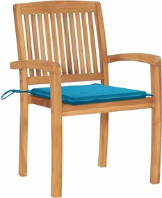 Zahradní židle 2 ks s modrými poduškami masivní teak 3063256
