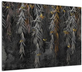 Skleněný obraz - Vrbové větvičky v černém pozadí (70x50 cm)
