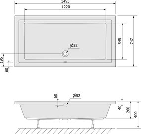 Polysan DEEP 150 x 75 x 26 cm 72386 sprchová vanička s konstrukcí hluboká