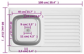vidaXL Marketos Kuchyňský dřez s odtokem stříbrný 1000x600x155 mm nerezová ocel