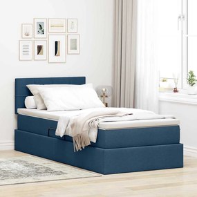 Postel s úložným prostorem a matrací Modrá 90 x 200 cm Samet 3370487
