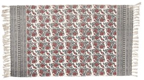 Červeno-zelený bavlněný koberec s květy a třásněmi - 70*120 cm