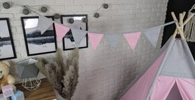Dětský stan TEEPEE (TÝPÍ) ANIMALS s doplňky - RŮŽOVÁ PARTIČKA - růžový/šedý