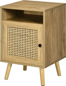 HOMCOM Noční stolek, Malý dřevěný noční stolek, Boho styl, se skříňkou a otevřenou policí, do ložnice, obývacího pokoje, 39x35x60 cm, Dřevěná barva