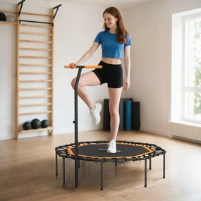 Fitness trampolína, tréninková trampolína s nastavitelnou rukojetí, stabilní a tichá, pro interiér, ocel, oranžová