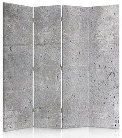 Ozdobný paraván Šedá betonová zeď - 145x170 cm, čtyřdílný, obustranný paraván 360°