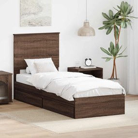 Postel s úložným prostorem se zásuvkou Hnědý dub 75 x 190 cm 3411263