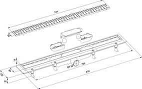 Polysan sprchový kanálek s nerezovým roštem 81 x 12,2 x 6,5 cm černá 73731B