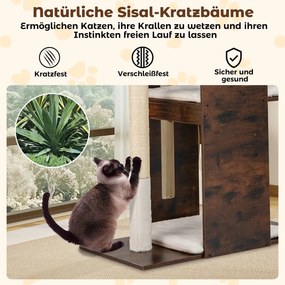 Costway 120 cm vysoké dřevěné škrabadlo pro kočky se sisalovými škrabadly