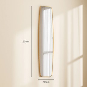HOMCOM nástěnné celozrcadlo 160 × 40 cm s kovovým rámem — dekorativní celozrcadlo do předsíně, ložnice a obývacího pokoje, zlaté
