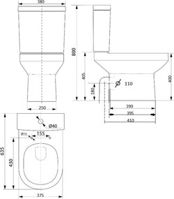 Aqualine Vermet wc kombi mísa 80 x 63,5 cm spodní zadní odpad keramika bílá VR038