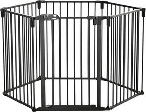 PawHut Bezpečnostní Bariera na Krb Modrý Ochranný Oplocení pro Domácí Zvířata Modulární Skládací 6 Panelů s Dveřmi Bez Vrtání 362,5 x 76 cm Černá | Ao