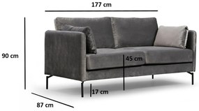 Designová sedačka Laisha 177 cm šedá