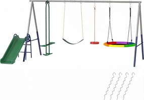 AIYAPLAY houpačková sestava 5v1 s klouzačkou – nastavitelná sedátka, hnízdo a pásové houpačky, robustní A-rám | Aosom