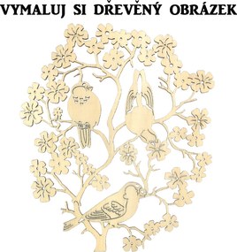 AMADEA Dřevěný obrázek k vymalování květina s ptáčky 22 cm