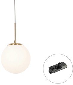 Art Deco závěsná lampa zlatá s opálovým sklem vč. černého 1-fázového kolejnicového adaptéru - Iconic Flore