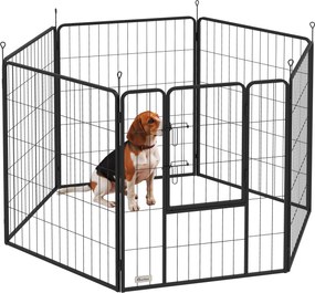 PawHut Cvičební výběh pro štěňata 100 cm vysoký, 6dílný psí výběh DIY s dveřmi, volně se pohybující voliéry pro malé, střední a velké psy, ocel, šedá