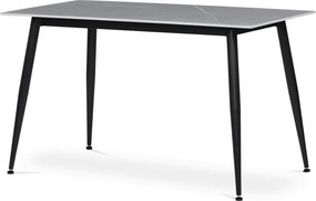 Stůl jídelní, deska slinutý kámen v imitaci matného mramoru, černé kovové nohy (130 x 70) cm