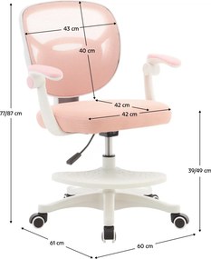 Dětská židle s podnožkou ELLA - růžová síťovina
